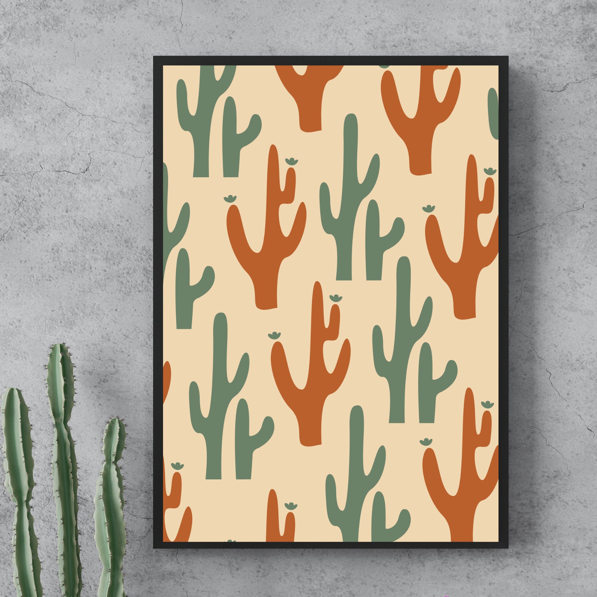 Printable Boho Abstract Cactus Illustration Western Blooming Cacti ...