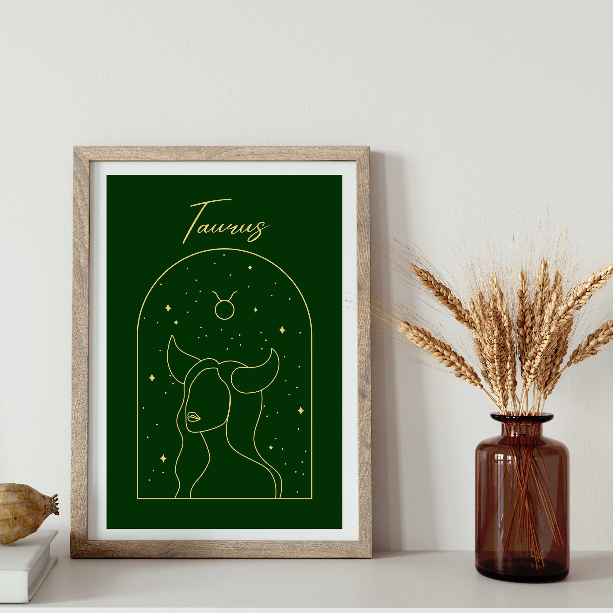 Printable Taurus Girl Minimalist Line Art Illustration | Bohemian ...