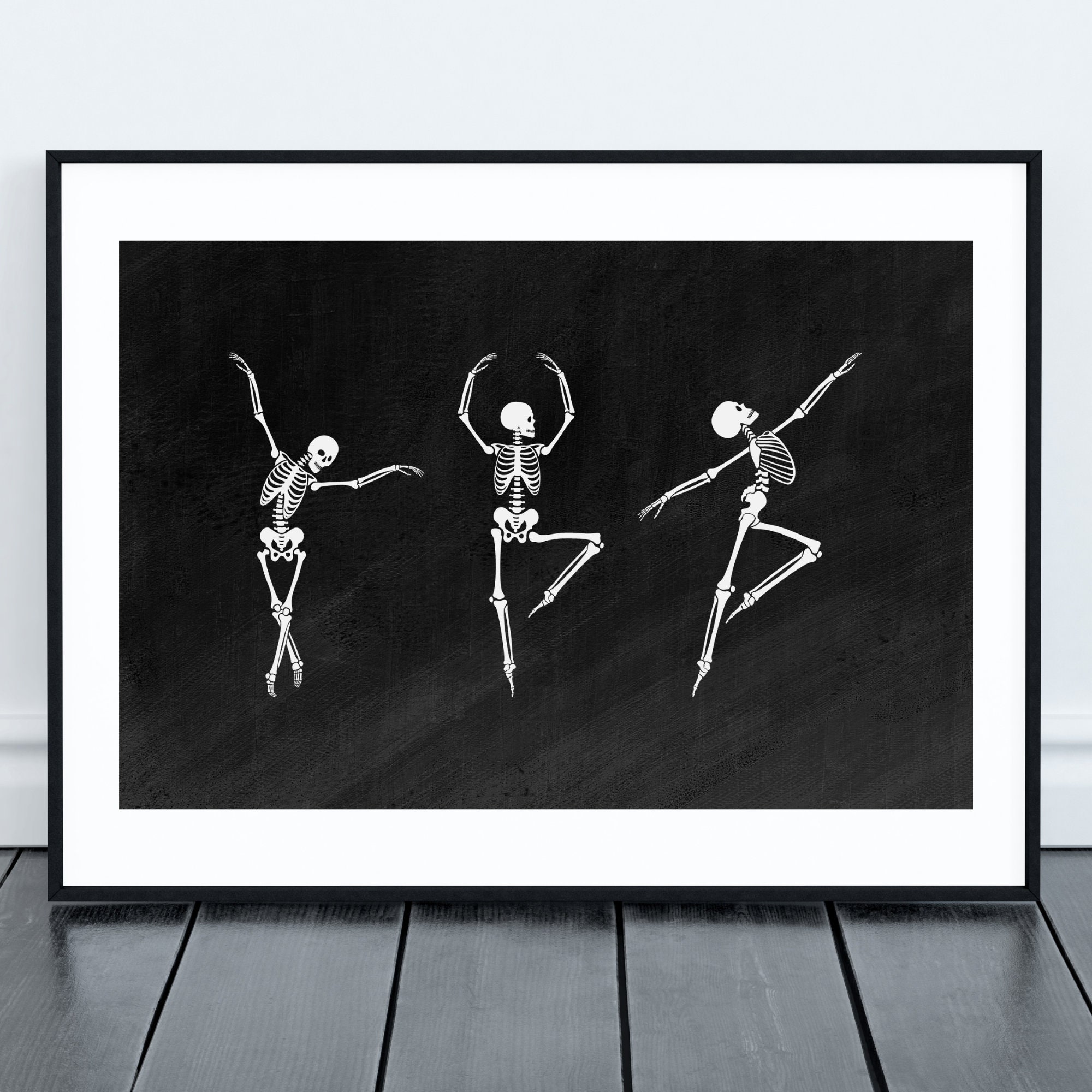 Printable Dancing Skeletons Halloween Illustration Spooky Black and ...