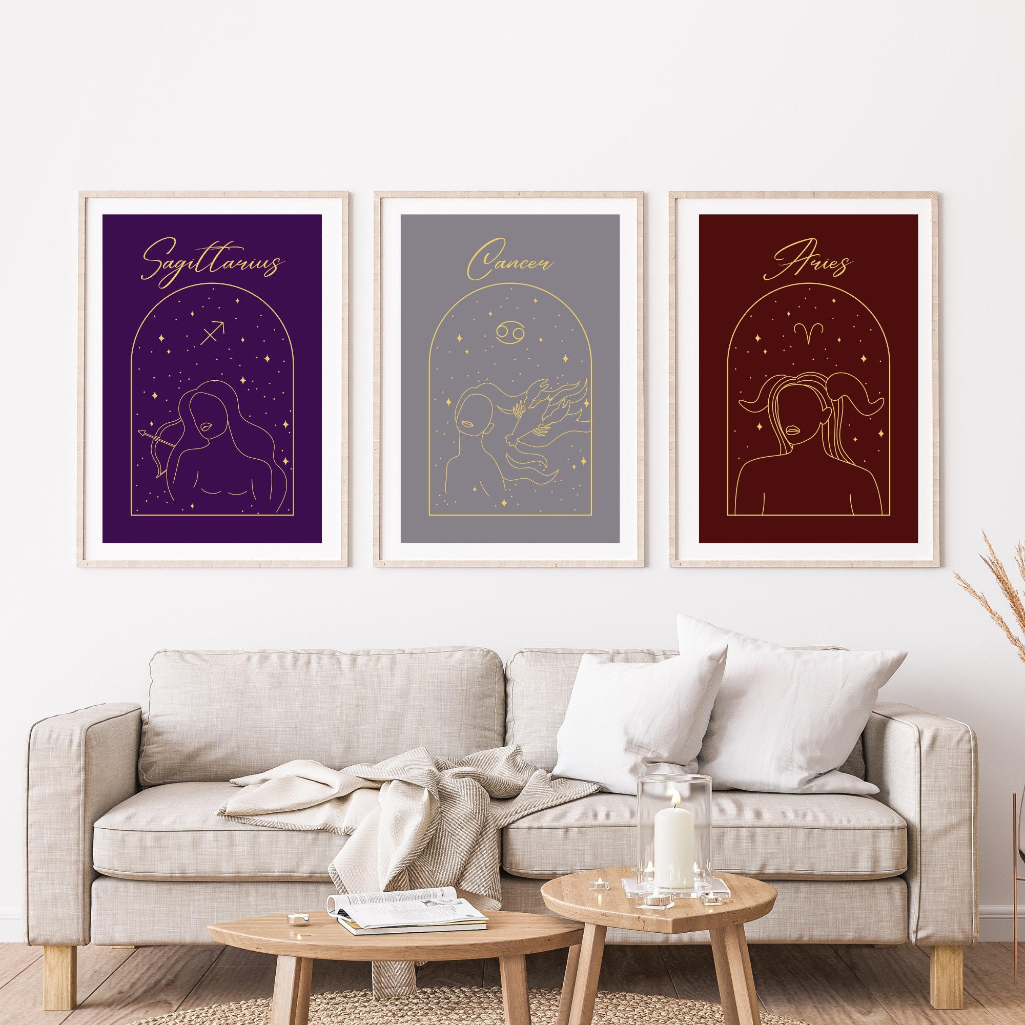 Printable 12 Signs of the Zodiac Minimalist Line Art Posters ...