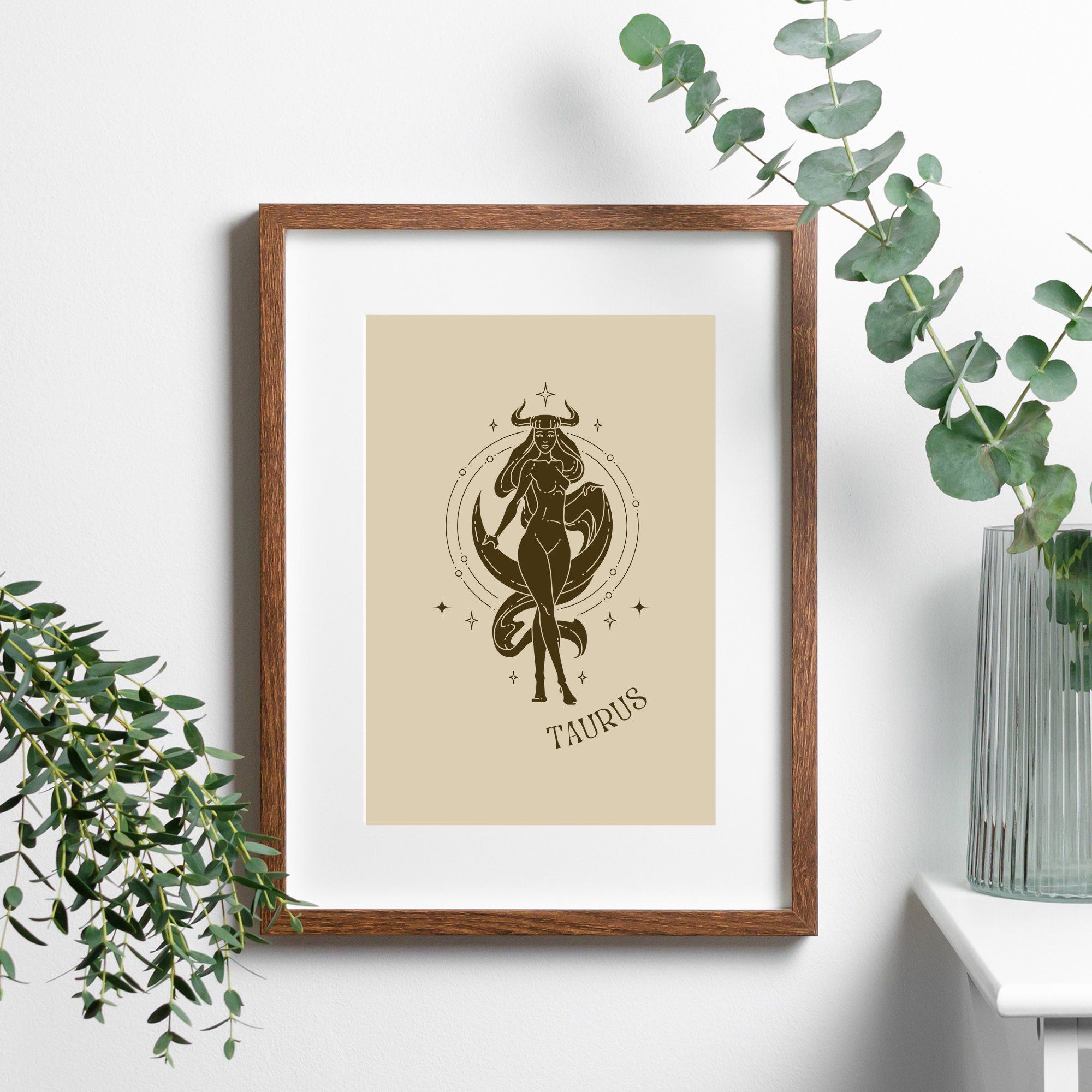 Set of 3 Printable Minimalist Taurus Girl Line Digital Art Print | Boho ...