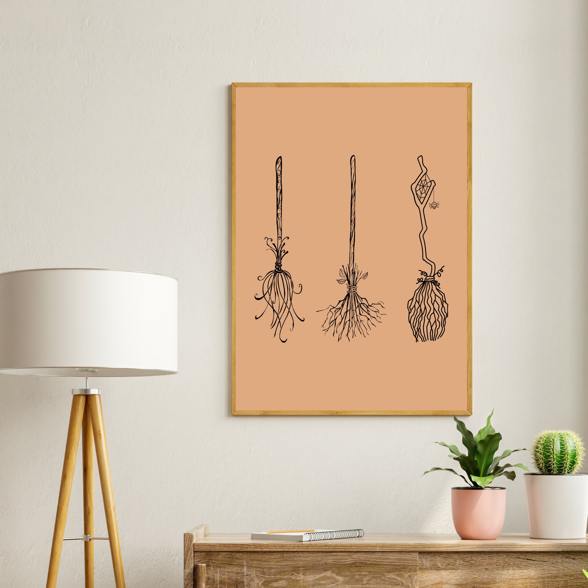 Minimalist Witch's Brooms Line Art Print Neutral Fall - Etsy