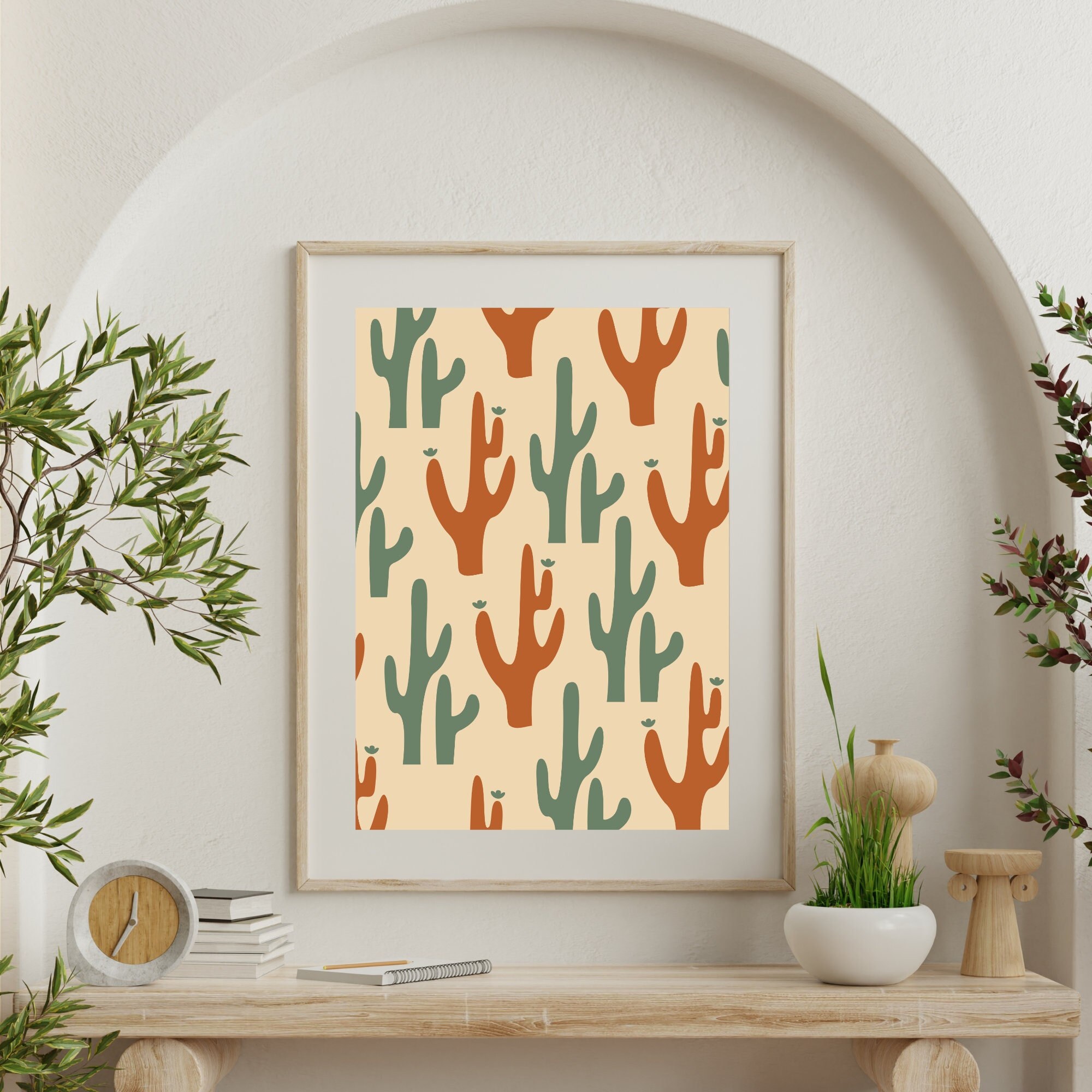 Printable Boho Abstract Cactus Illustration Western Blooming Cacti ...