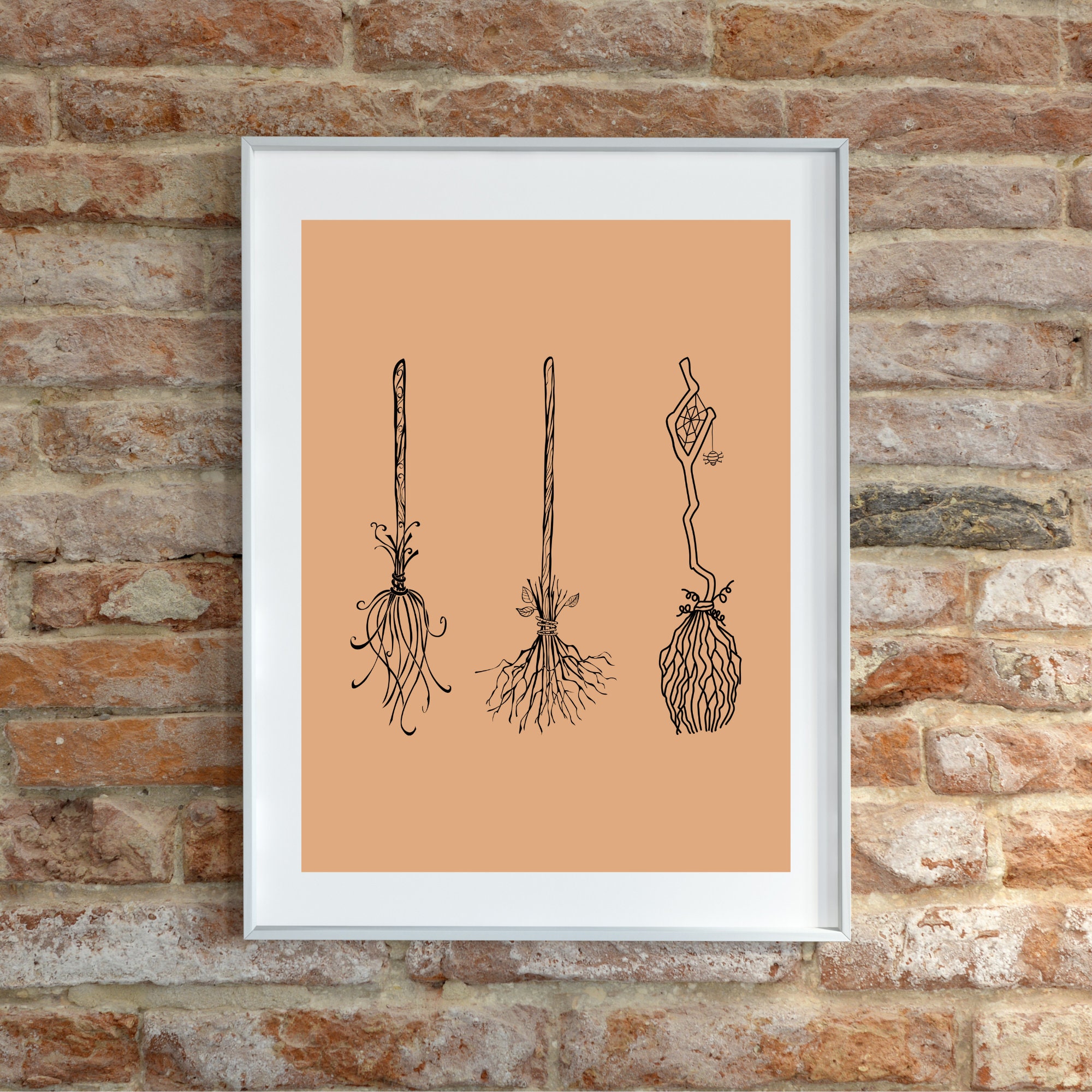 Minimalist Witch's Brooms Line Art Print Neutral Fall - Etsy