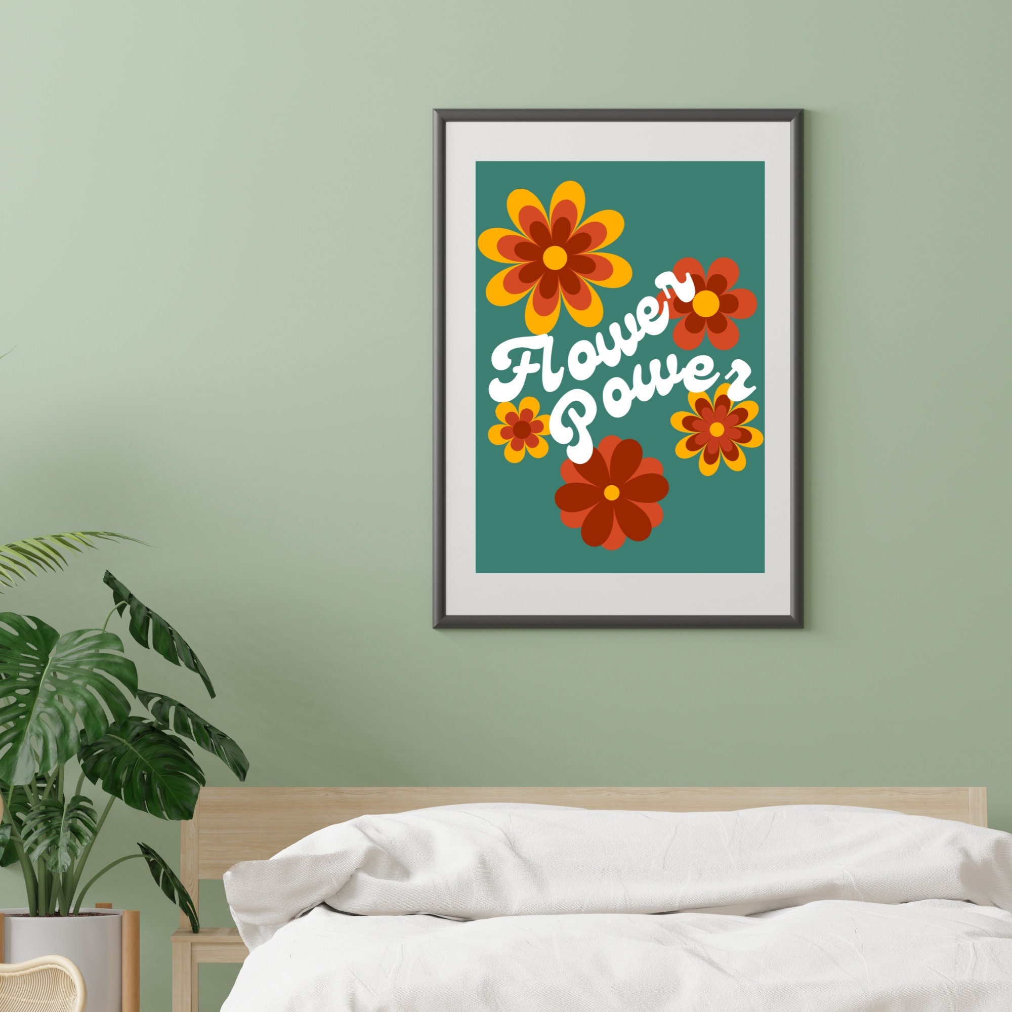Groovy 70s Flower Power Digital Art Print | Funky Colorful Hippie Wall ...