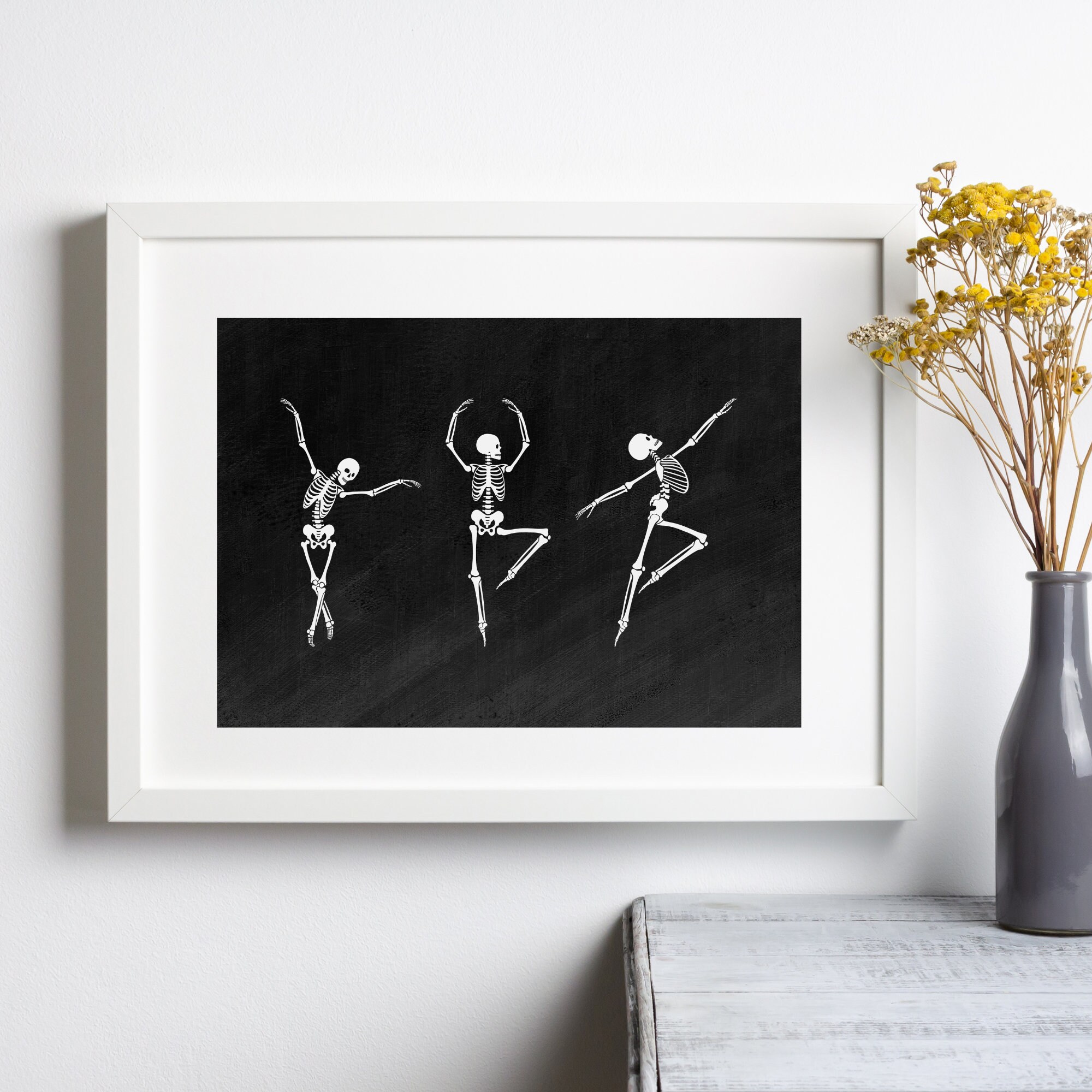 Printable Dancing Skeletons Halloween Illustration Spooky Black and ...