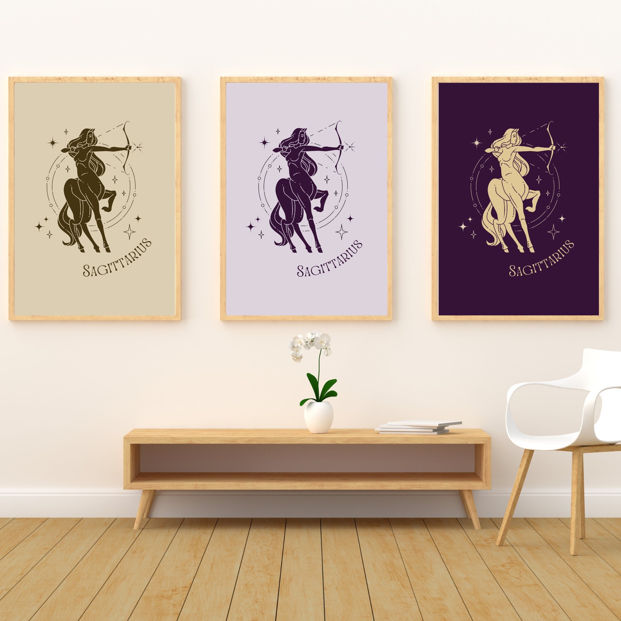 Set of 3 Minimalist Line Art Sagittarius Digital Prints | Simple ...