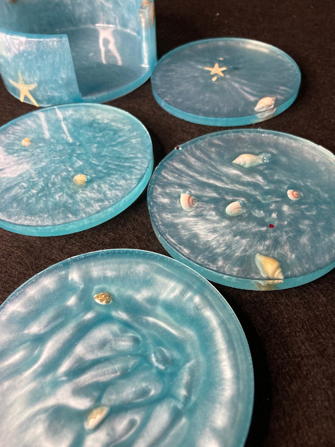 Resin Coasters Sea Theme, Patio Coaster Set, Beach Scene Coaster Set ...