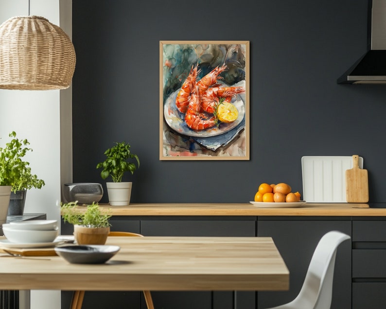 Shrimps Art Lemon Painting Print Shrimp on Plate Wall Art - Etsy