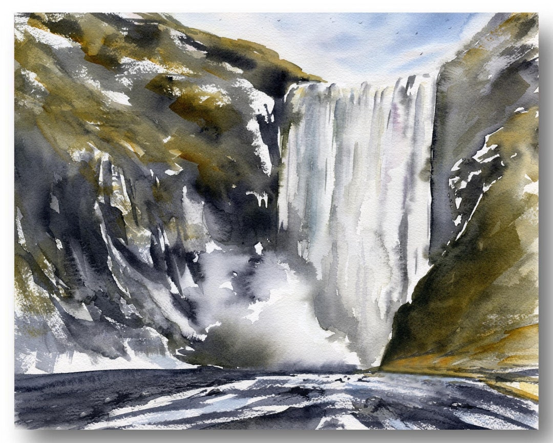 Icelandic Art Skogafoss Painting Print Icelandic Waterfall Watecolor ...