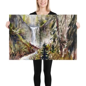 Landscape Waterfall Painting Falls Art Large Print Oregon Forest ...