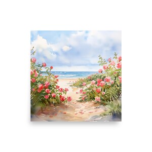 Cape Cod Art Path Beach Rose Painting Print Watercolor - Etsy