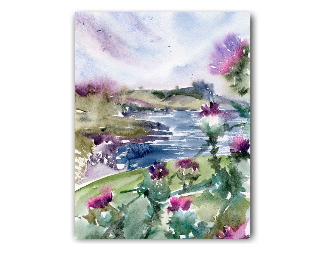 Scotland Painting Isle of Skye Art Large PRINT Scottish Thistle ...