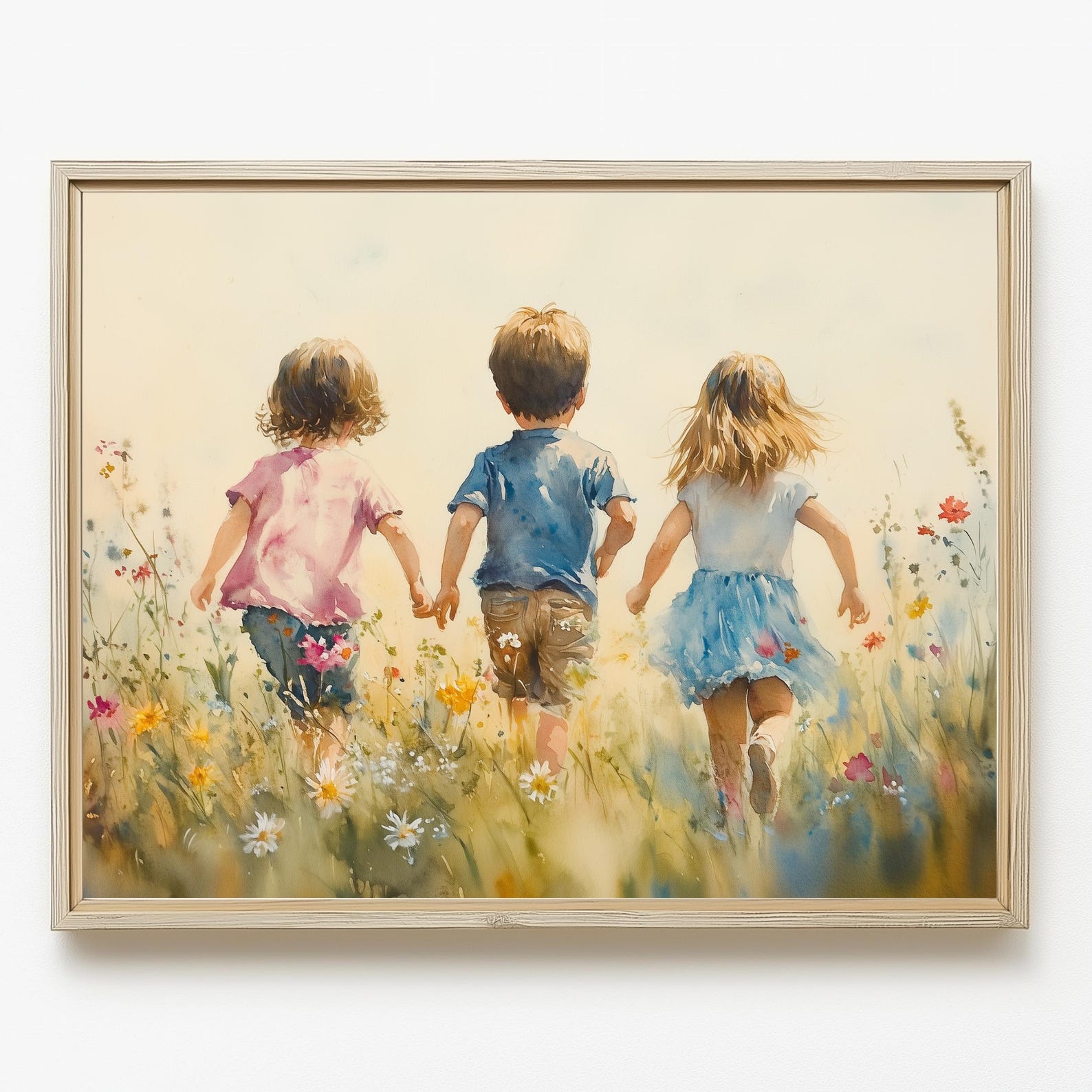 Sibling Art Children in Field Painting Print Watercolor - Etsy