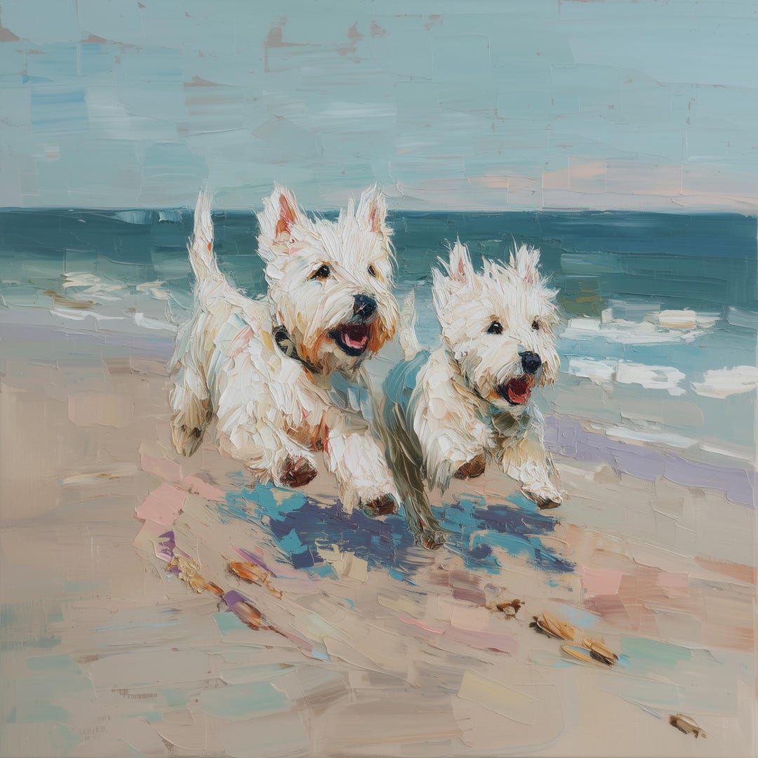 Westie Dog Art Two West Highland Terriers on Beach Print From an ...