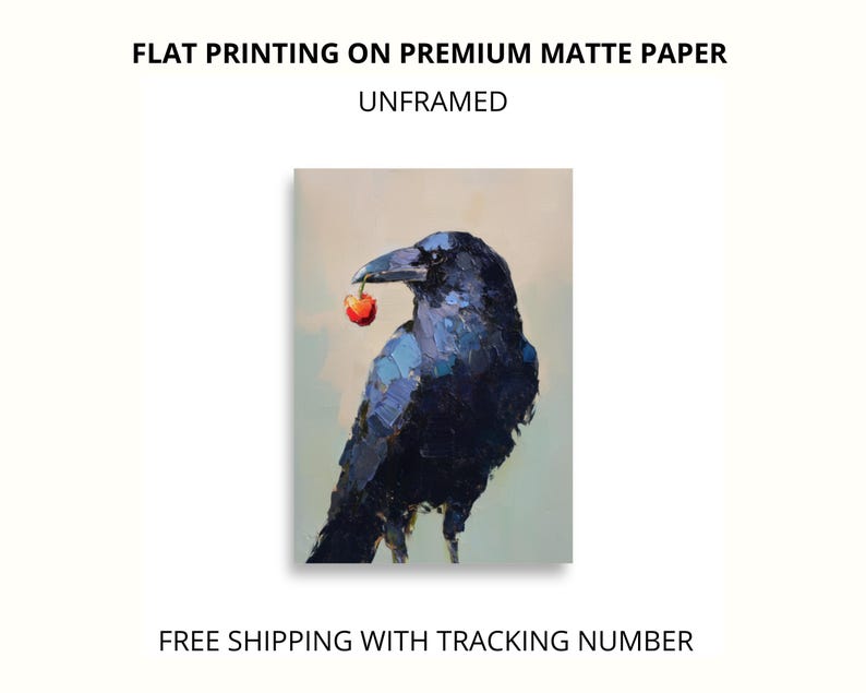 Raven and Cherry Print From an Original Impasto Oil Painting - Etsy UK