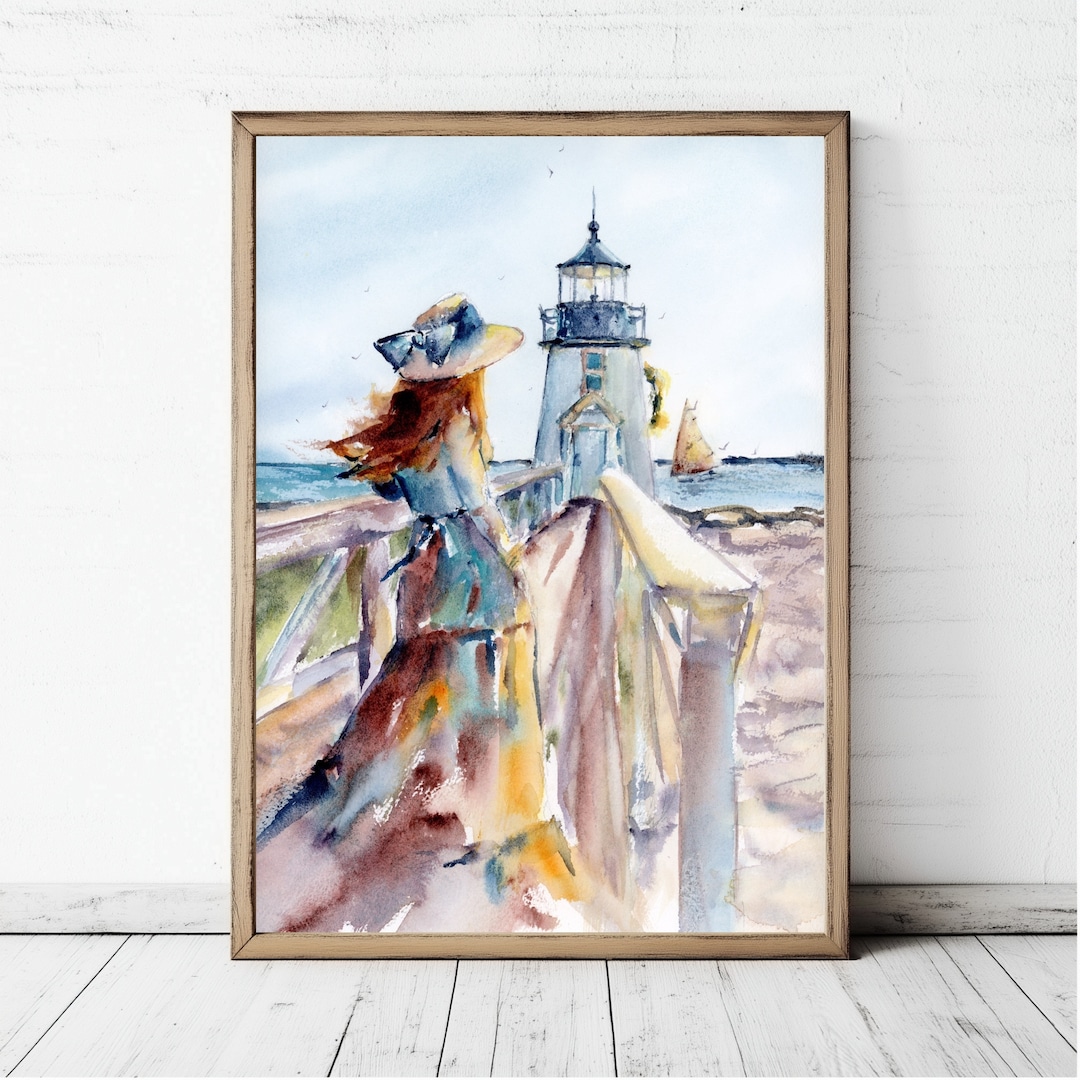 Nantucket Lighthouse Art Brant Point Light Watercolor Painting Print - Etsy