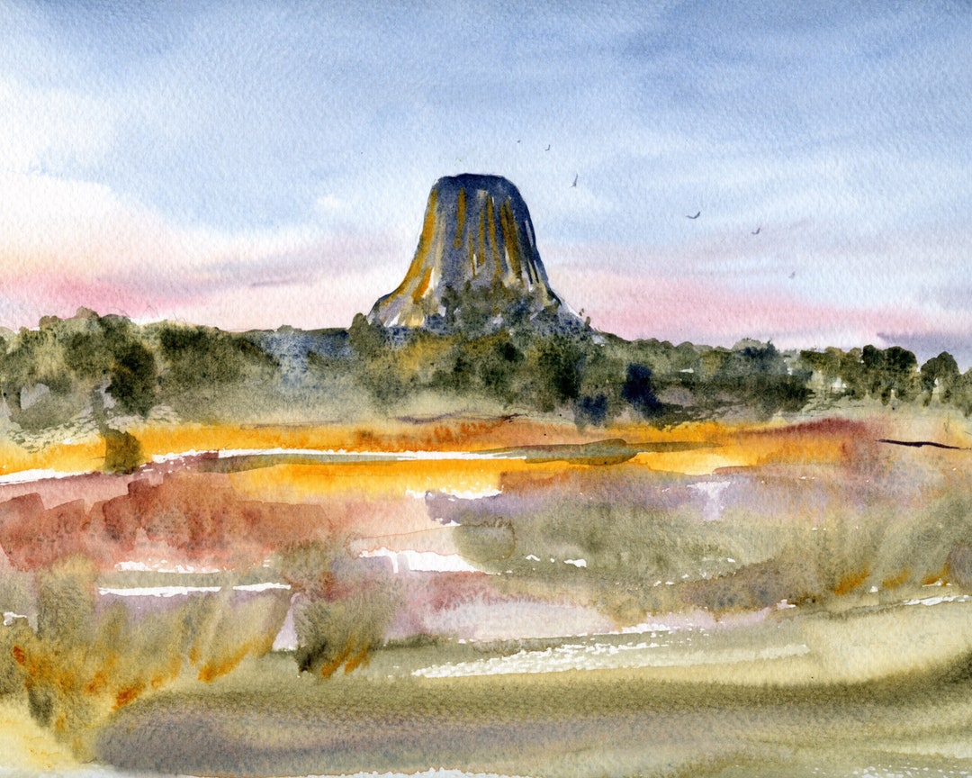 Devils Tower Art National Monument Print Large Tower Western Wyoming ...