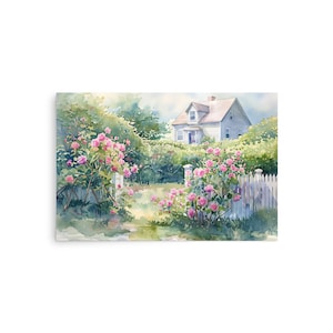 Rose Covered Cottage Art Cape Cod House Beach Painting Print Watercolor ...