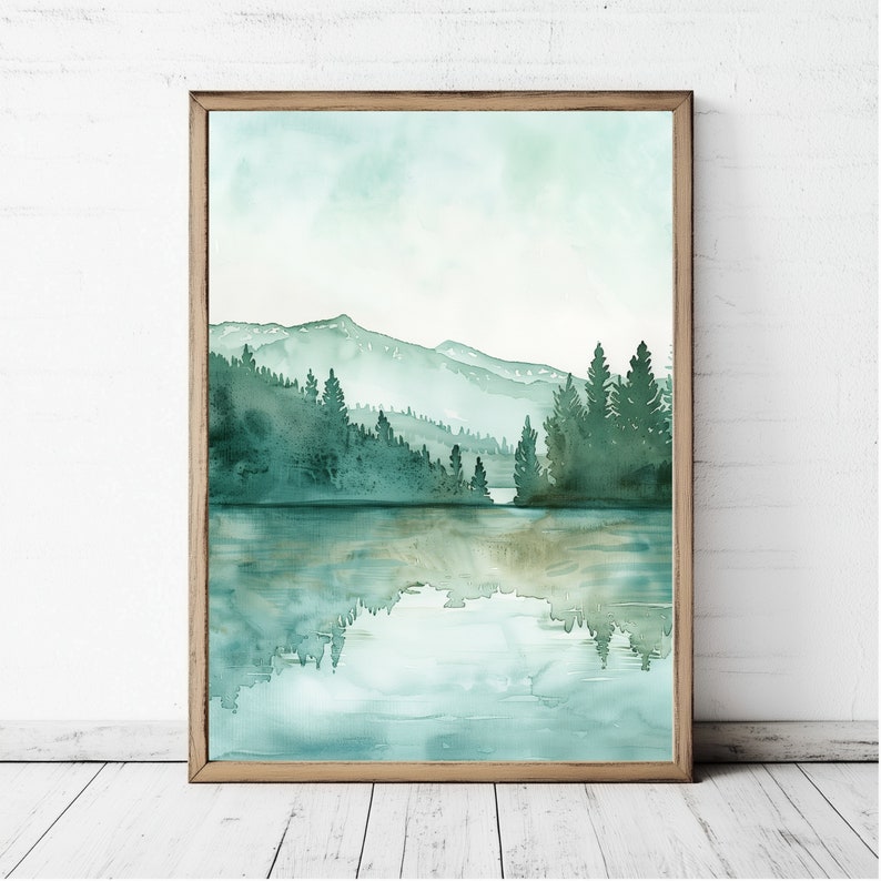 Lake Tahoe Art Minimalist Mountain Lake Watercolor Painting Print - Etsy