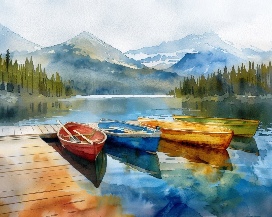 Bear Lake Painting Mountain Lake With Colorful Boats Wall Art Colorado ...