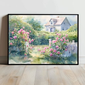 Rose Covered Cottage Art Cape Cod House Beach Painting Print Watercolor ...