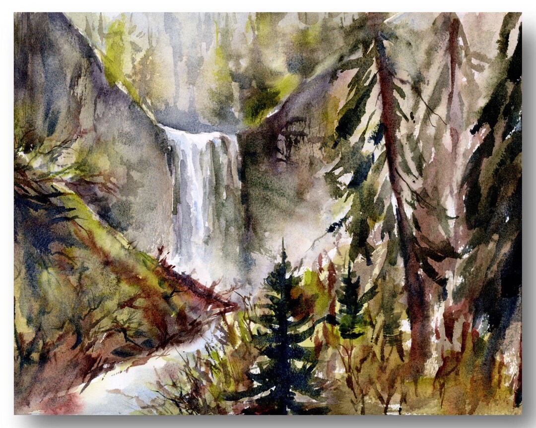 Landscape Waterfall Painting Falls Art Large Print Oregon Forest ...