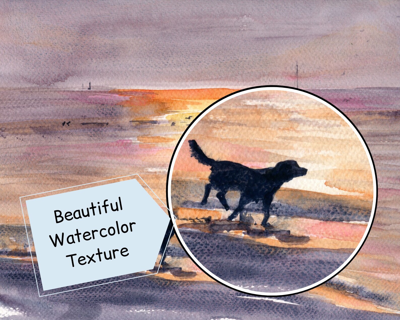 Labrador Dog Art Print: Beach Sunset Watercolor Painting - Etsy