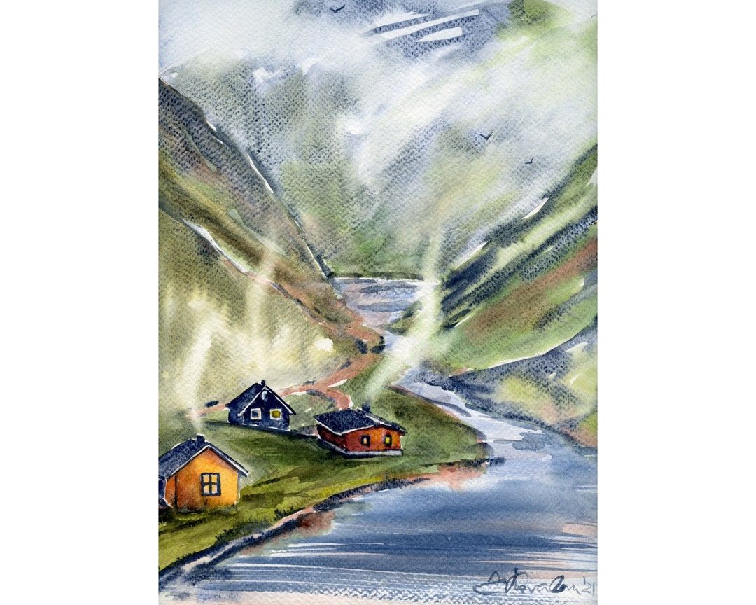 Iceland Original Painting Nordic Village Original Art Icelandic ...