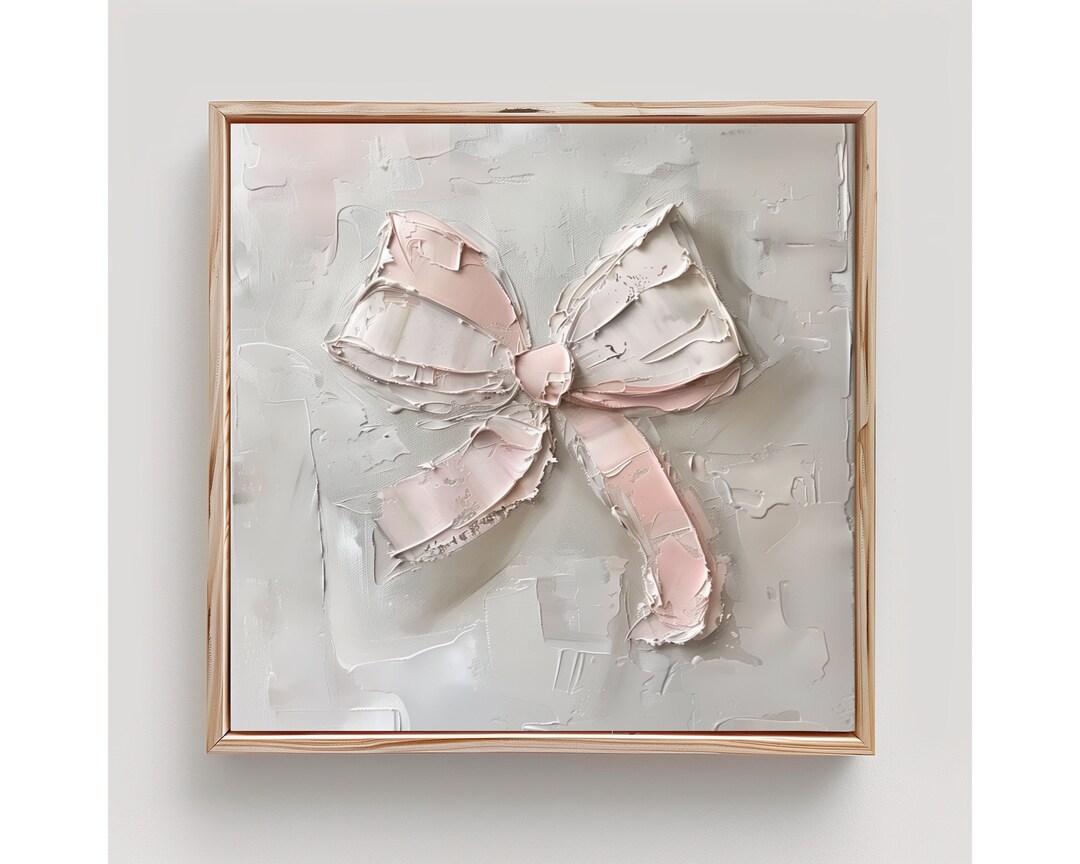 Pink Bow Oil Painting Coquette Bow Art Neutral Girly Wall Art Bow Print ...