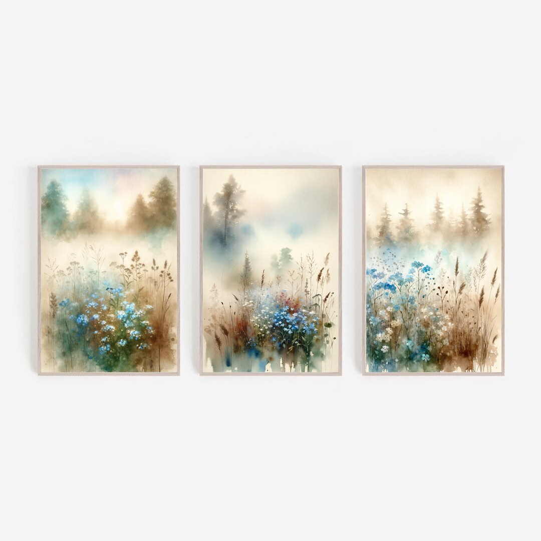 Forget-me-nots Painting Landscape Wildflowers Art Print Summer Floral ...