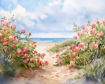 Beach Dune Fence, Watercolor Beach Art, Coastal Art Print, Beach Decor ...