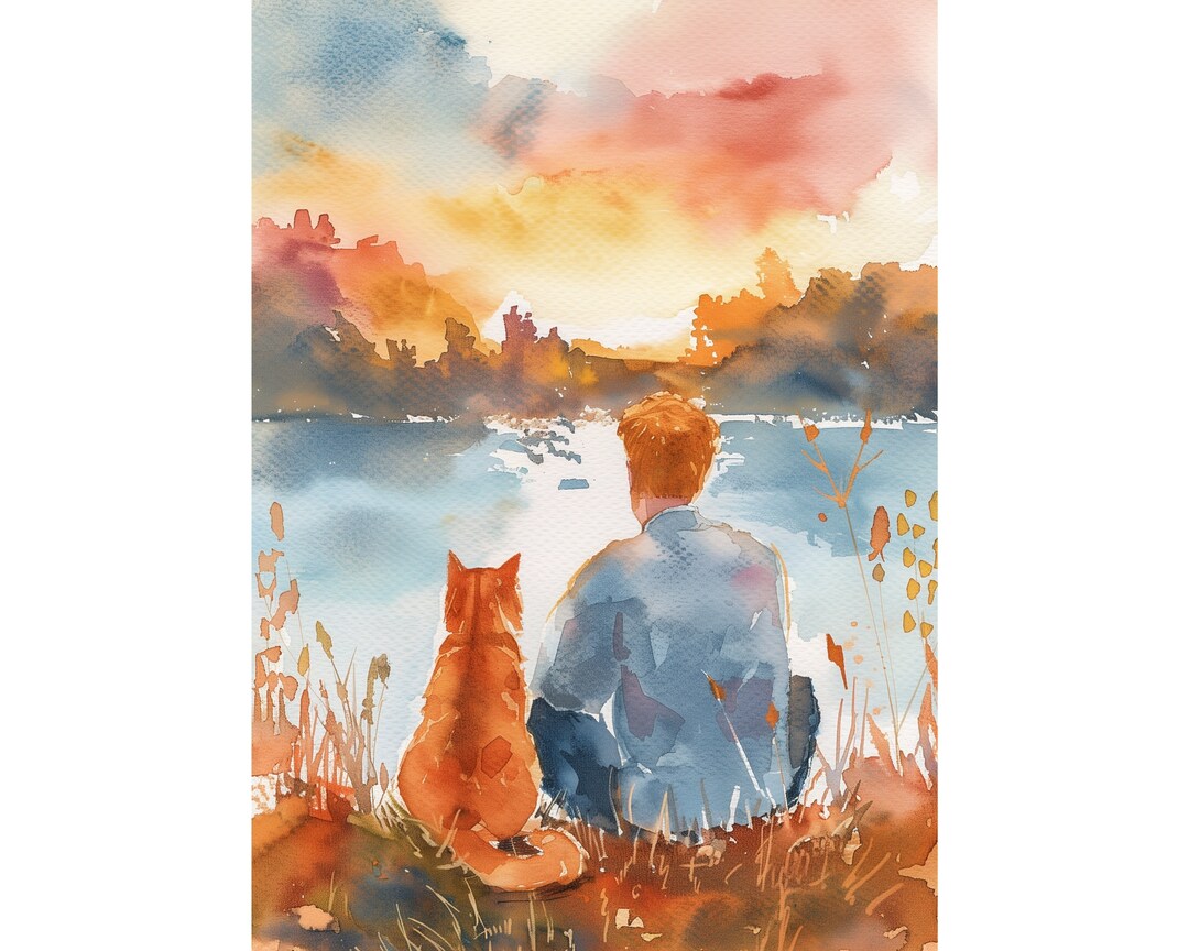 Redhead Art Man End Cat Painting Red Cat Print Watercolor - Etsy