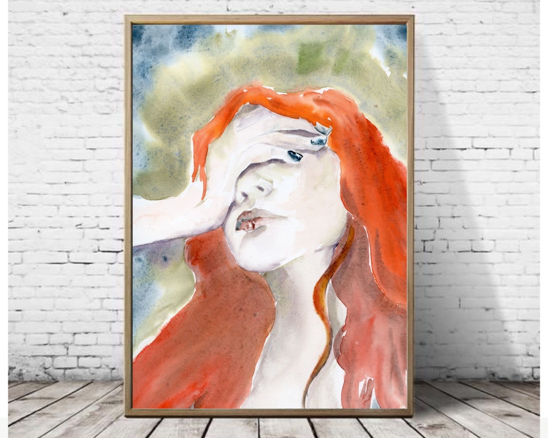 Redhead Painting Faceless Girl Portrait Fine Art Print Watercolor Irish ...