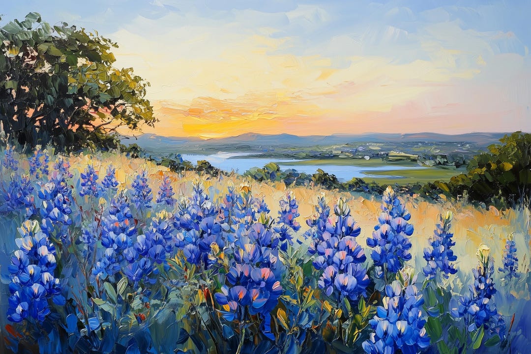 Texas Bluebonnet Art Print: Impasto Oil Painting Landscape - Etsy