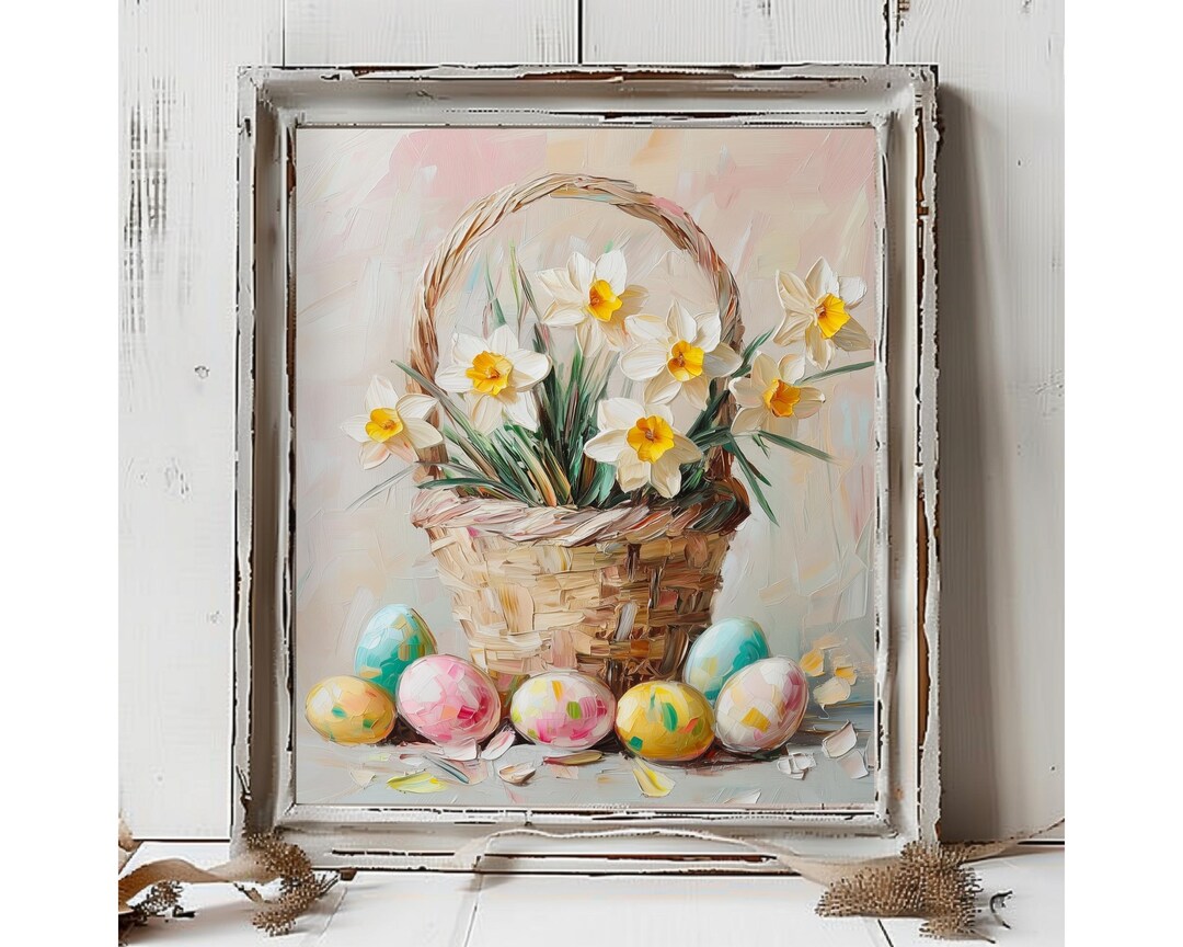 Easter Basket Art Easter Eggs Wall Art Daffodils Print From an Original ...