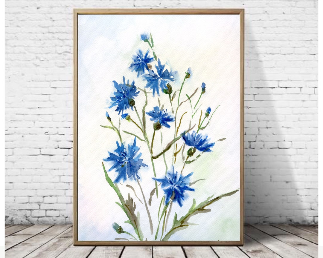 Cornflower Painting Wildflower Fine Art Large Print Cornflower Vintage ...