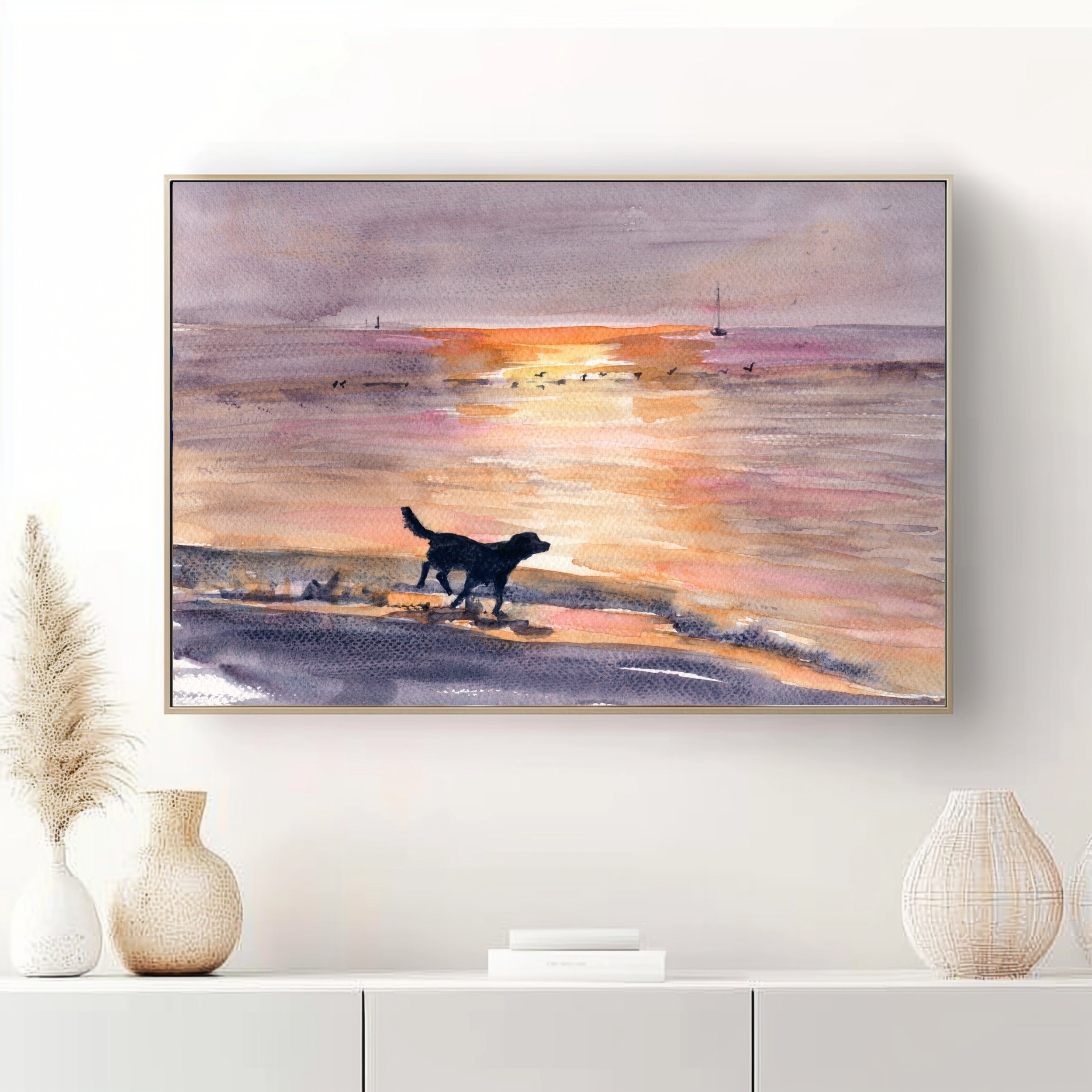 Labrador Dog Art Print: Beach Sunset Watercolor Painting - Etsy