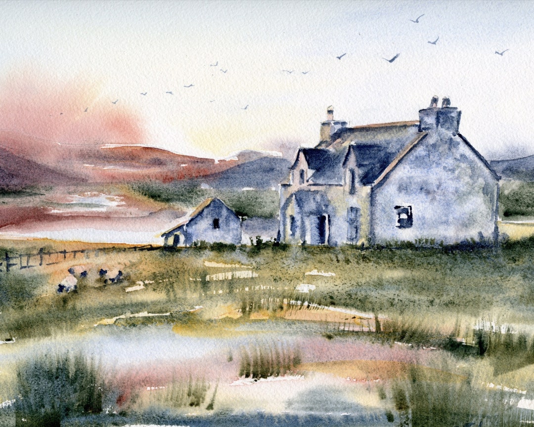 Scotland Painting Scottish Cottage Art PRINT Scottish Landscape Cottage ...