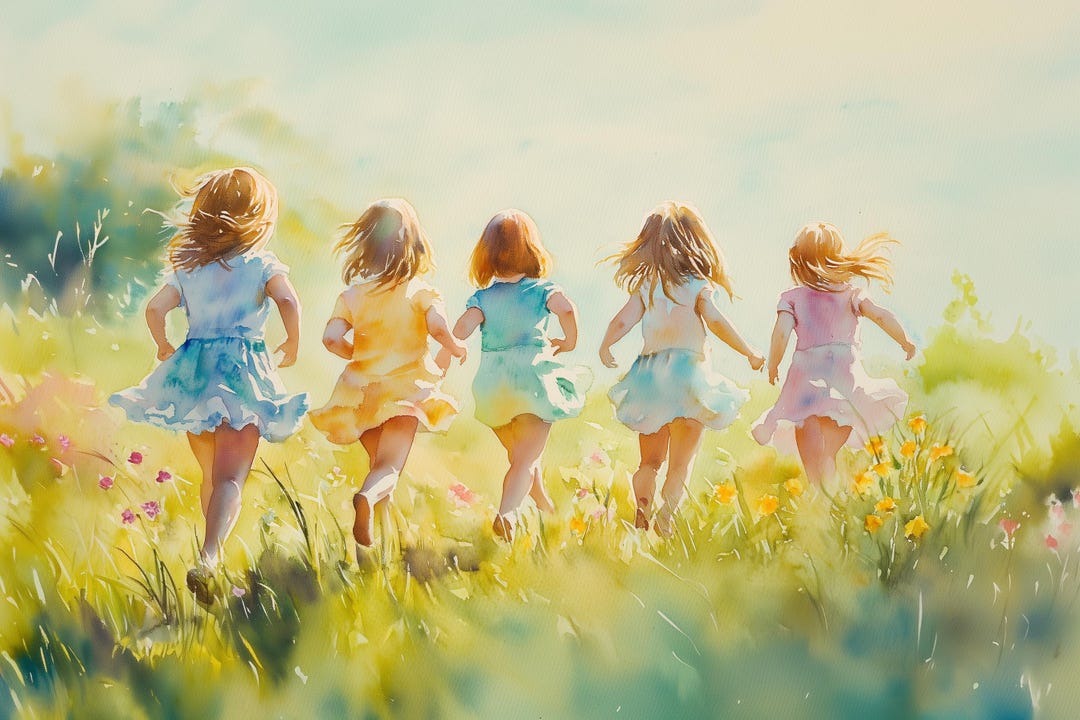 Five Sisters Painting Five Girls in Field Wall Art Girls Sibling Gift ...