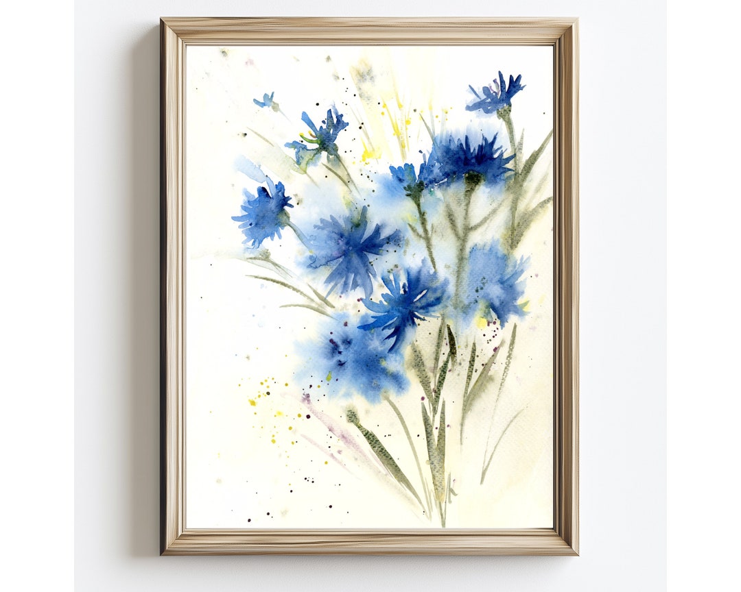 Cornflower Art Cornflowers Painting Print Wildflower Watercolor Poster ...