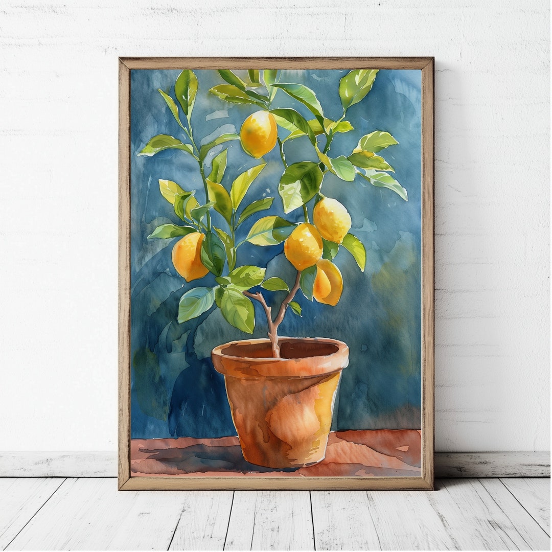 Lemon Tree in Pot Art Lemon Painting Print Watercolor Lemon Tree Poster ...
