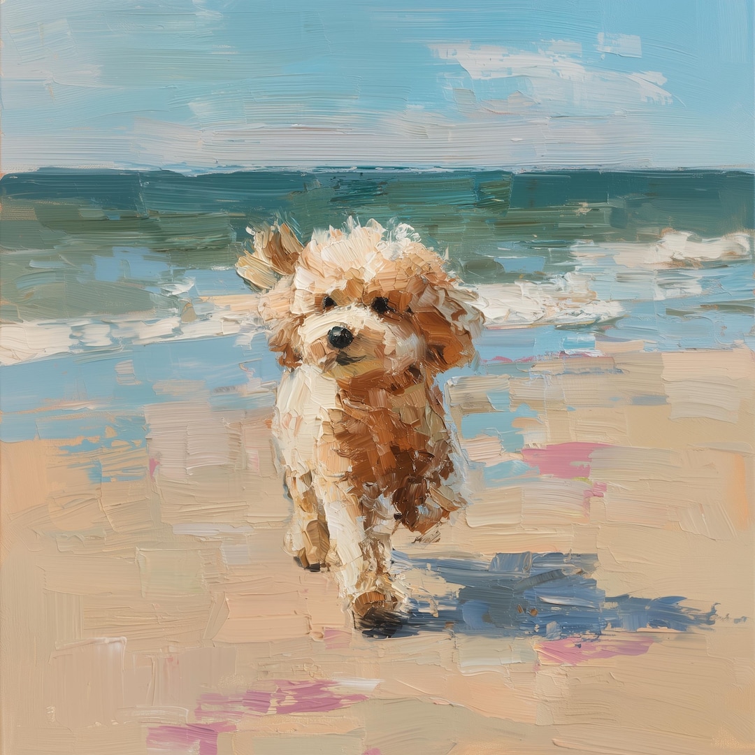 Toy Poodle Art Toy Po Dog on Beach Print From an Original Impasto ...