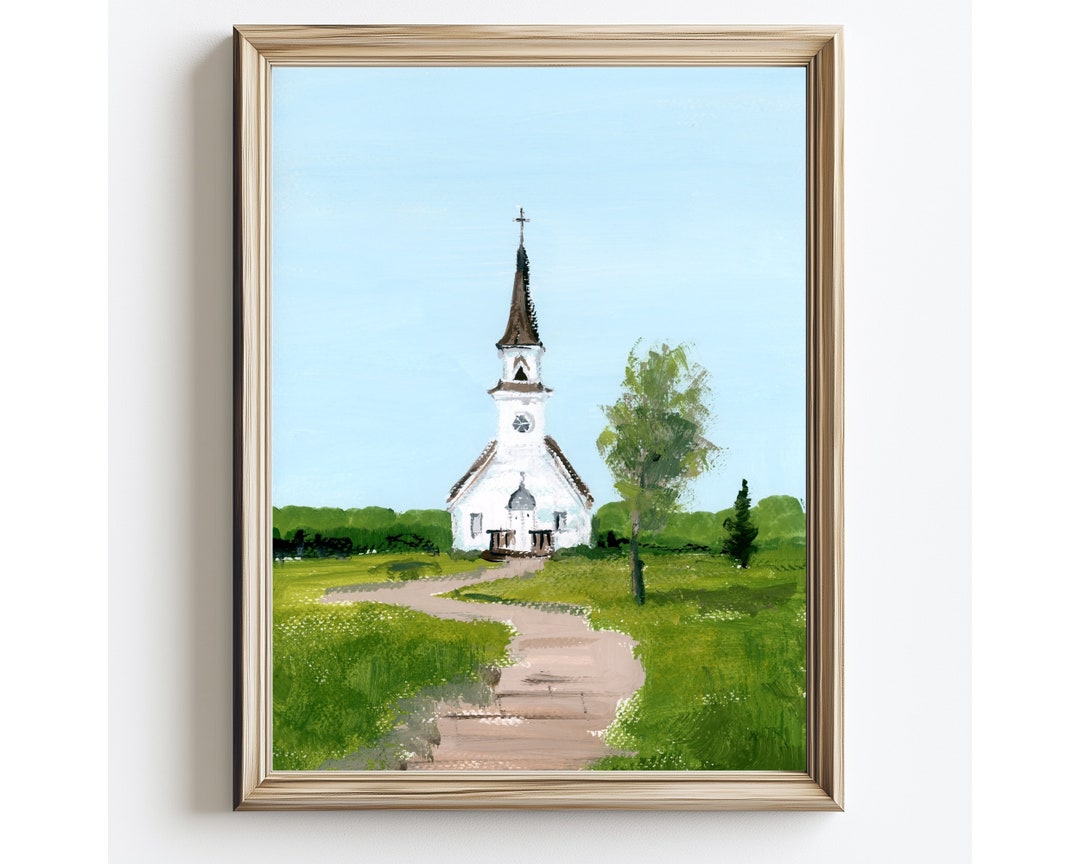 White Church Oil Painting Print: Countryside Chapel Art - Etsy