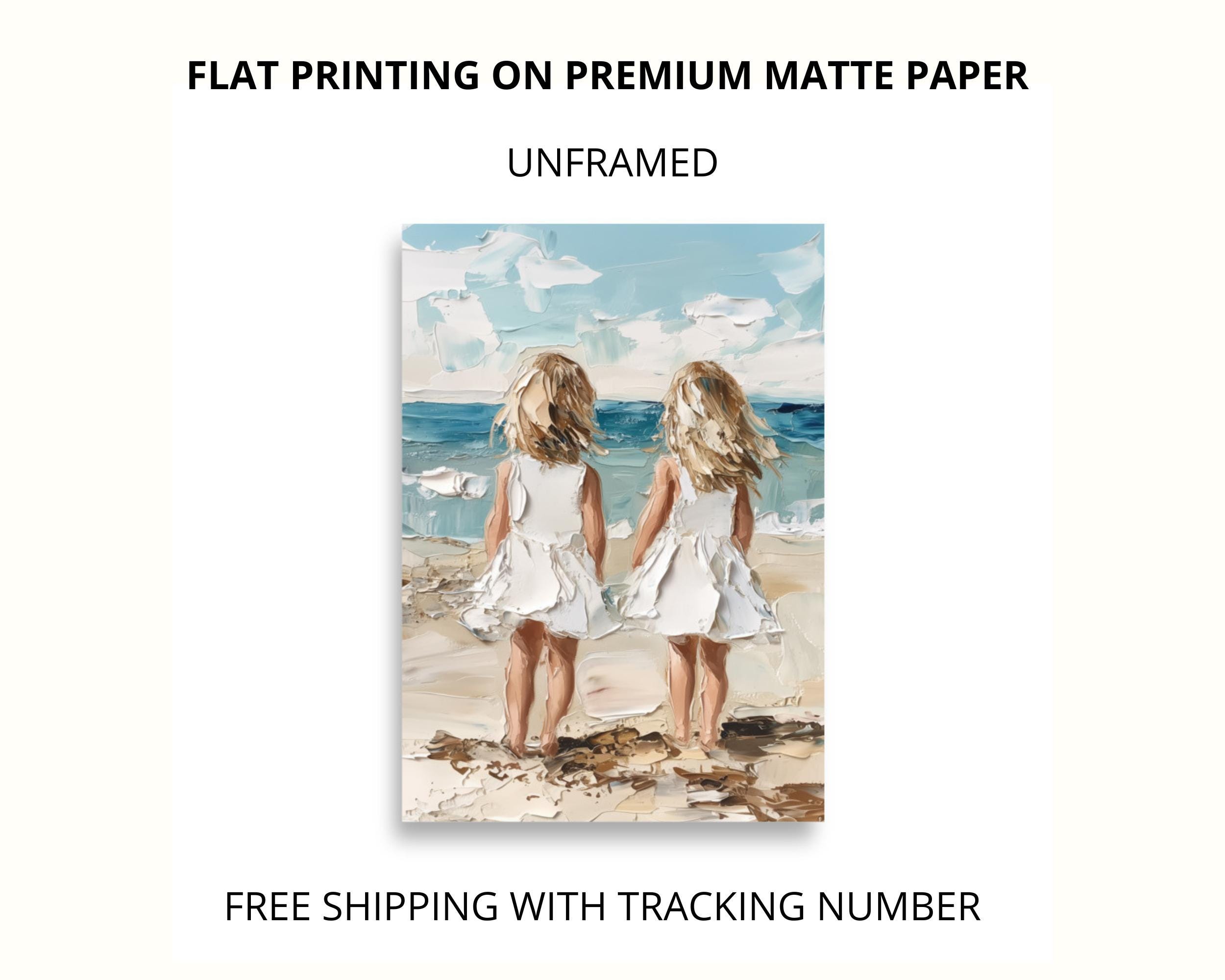 Two Sisters on Beach Art Little Girls Sibling Print From an Original ...
