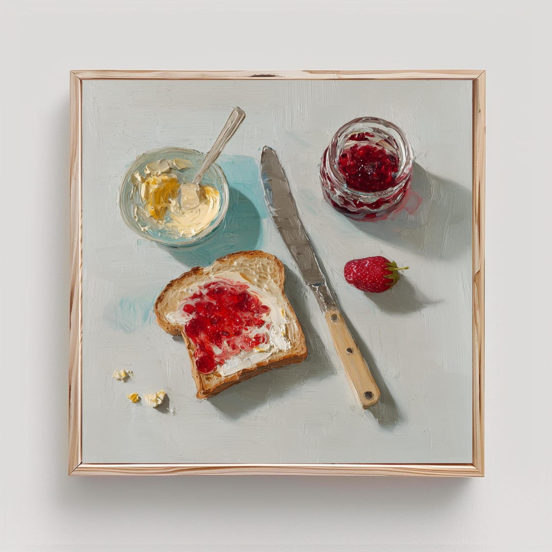 Toast With Strawberry Jam Print: Impasto Oil Painting Style - Etsy