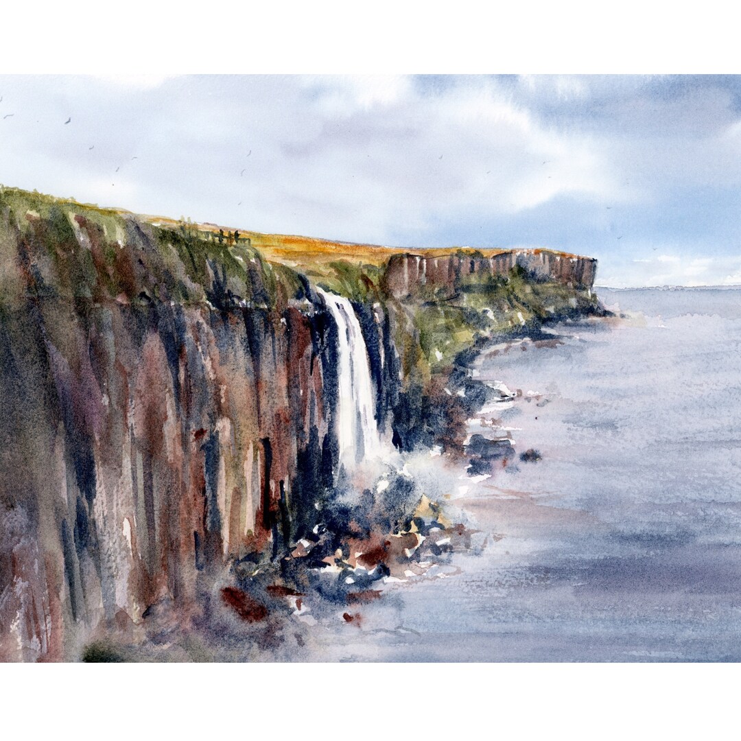 Isle of Skye Scotland Print: Kilt Rock Waterfall Watercolor Art - Etsy
