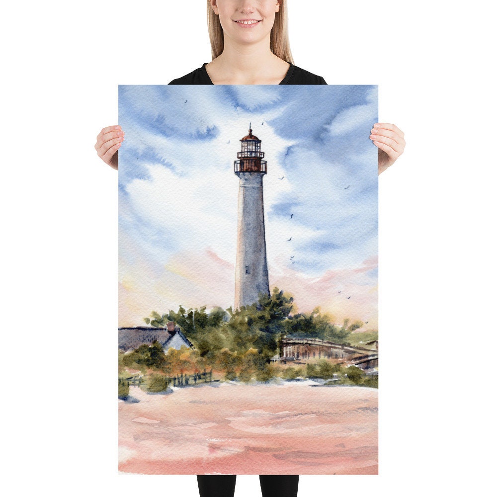 Cape May Lighthouse Art Print: New Jersey Coast Watercolor - Etsy