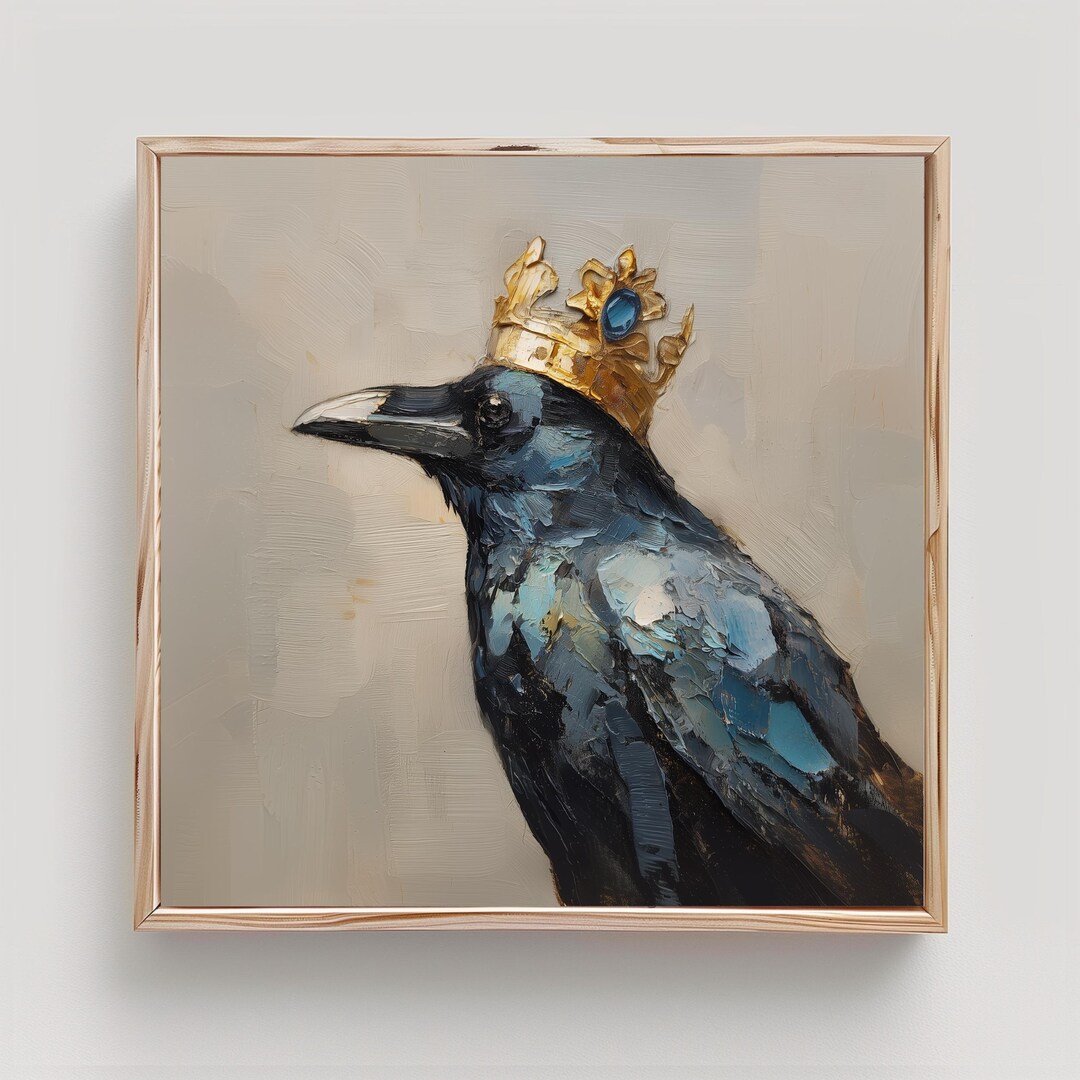 Raven in Golden Crown Print From an Original Impasto Oil Painting - Etsy