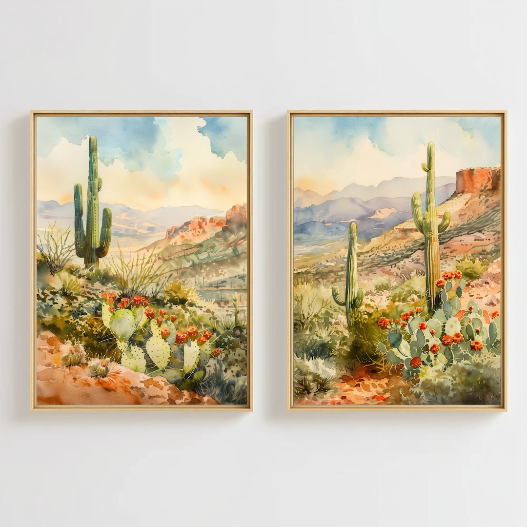 Arizona Desert Painting Sonora Art Print Opuntia Cactus Watercolor ...